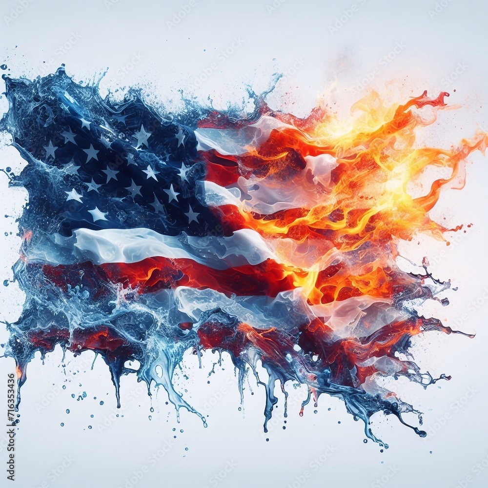 USA flag what Splash of water and flame. AI generated illustration ...