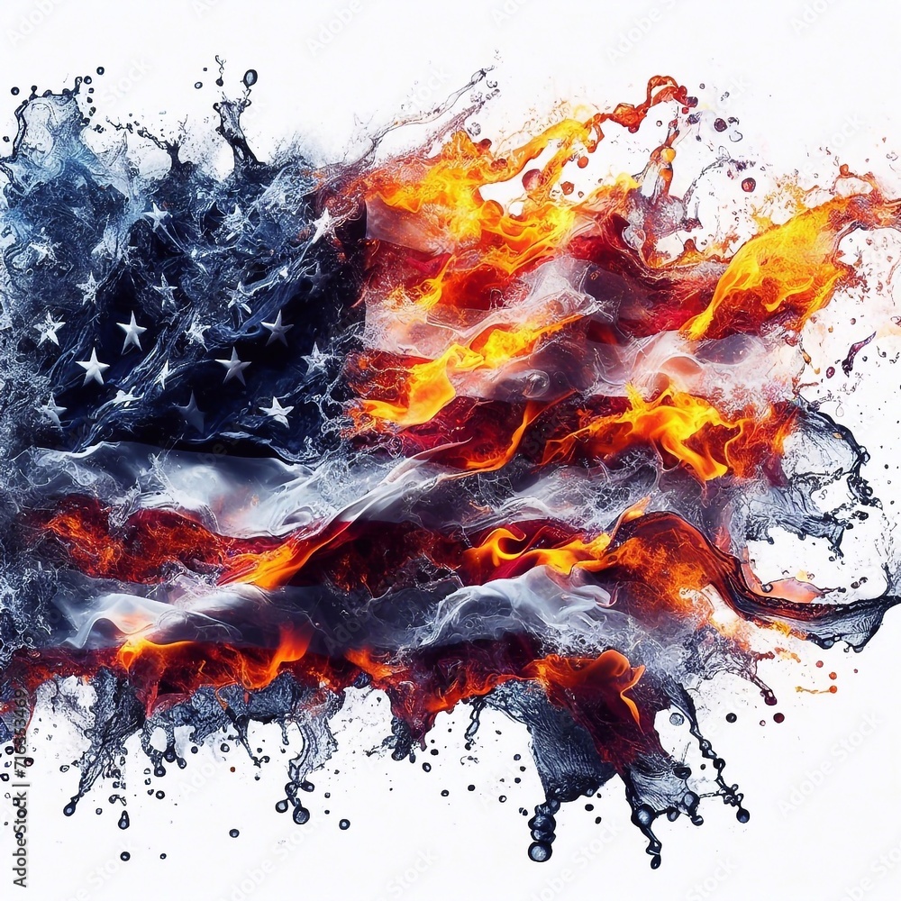 USA flag what Splash of water and flame. AI generated illustration ...