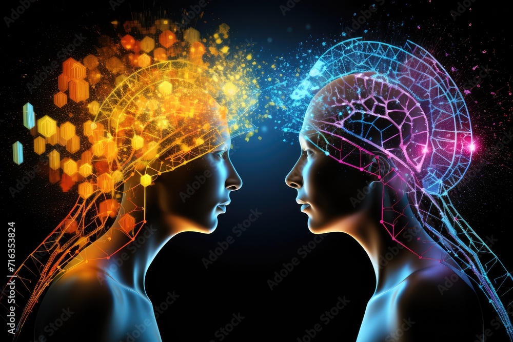 energy of fractal realms, colorful brain activity, neuron network ...