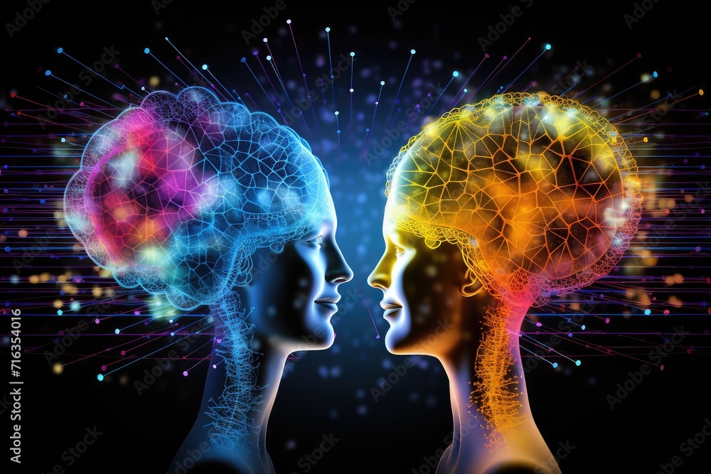 energy of fractal realms, colorful brain activity, neuron network ...