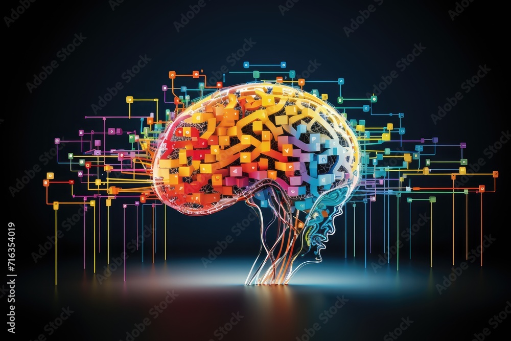 energy of fractal realms, colorful brain activity, neuron network ...