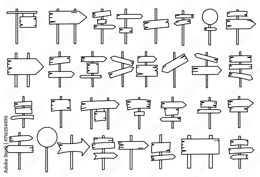 Set of roadside road signs. A large set of signs, signs or directions ...