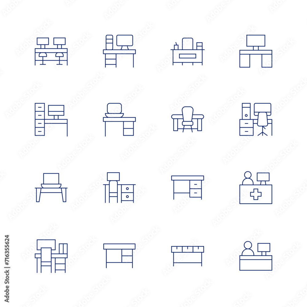 Desk line icon set on transparent background with editable stroke ...