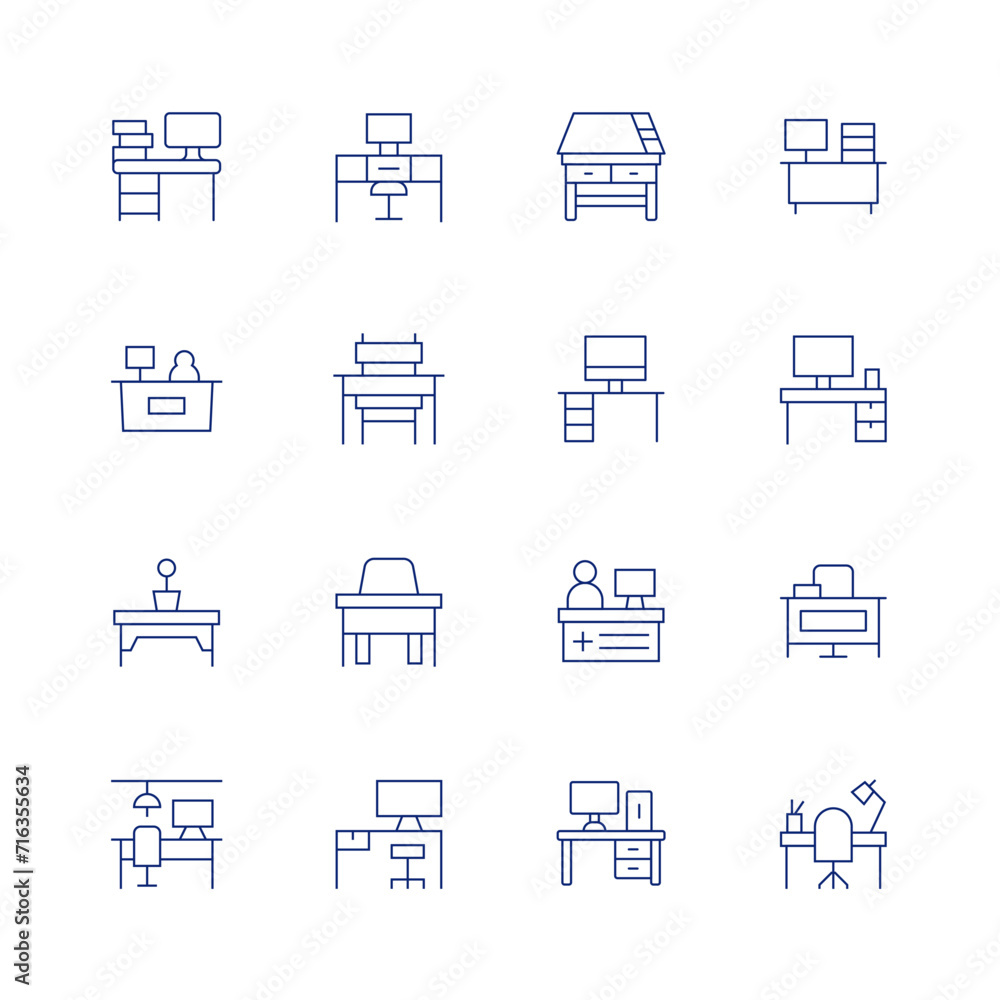 Desk line icon set on transparent background with editable stroke ...