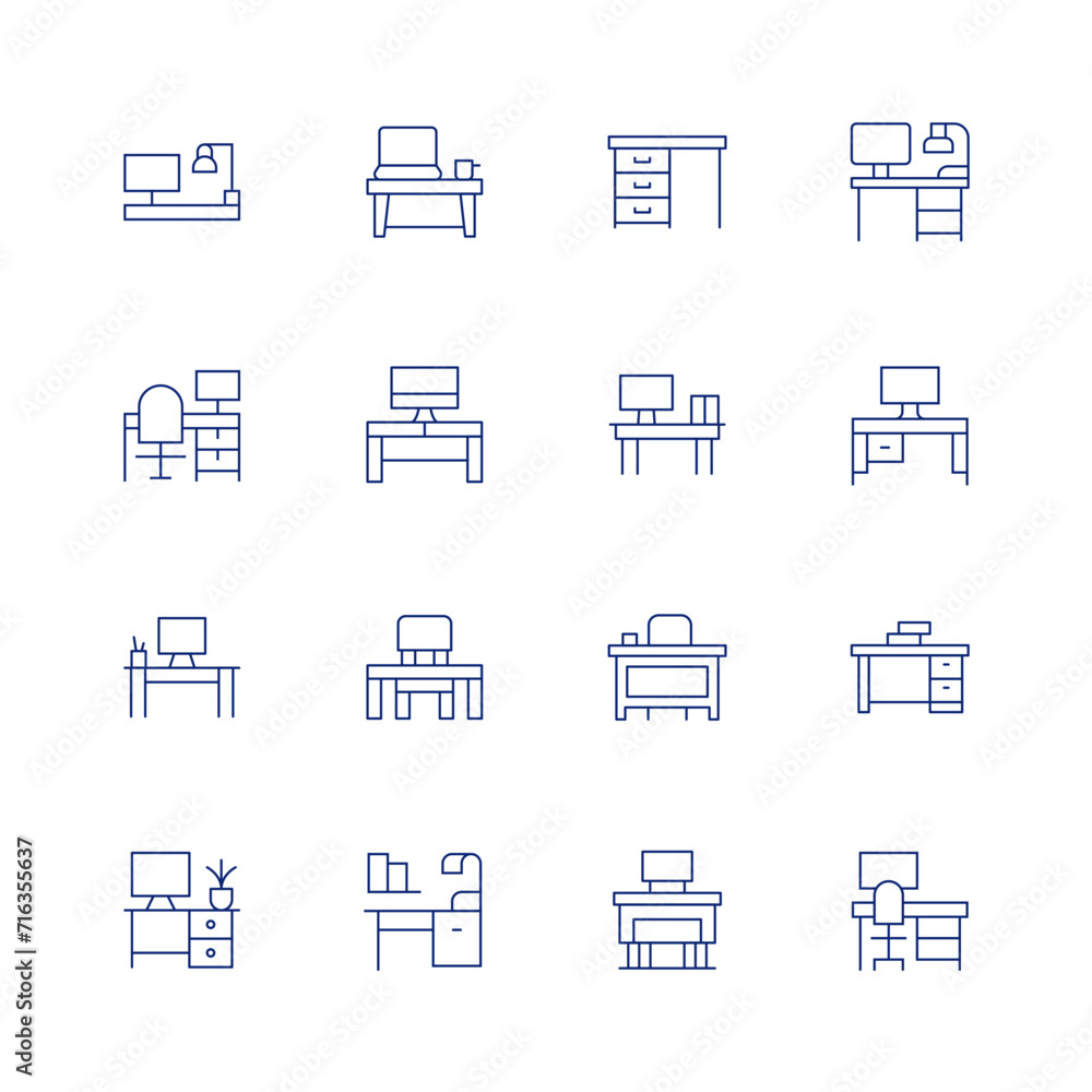 Desk line icon set on transparent background with editable stroke ...