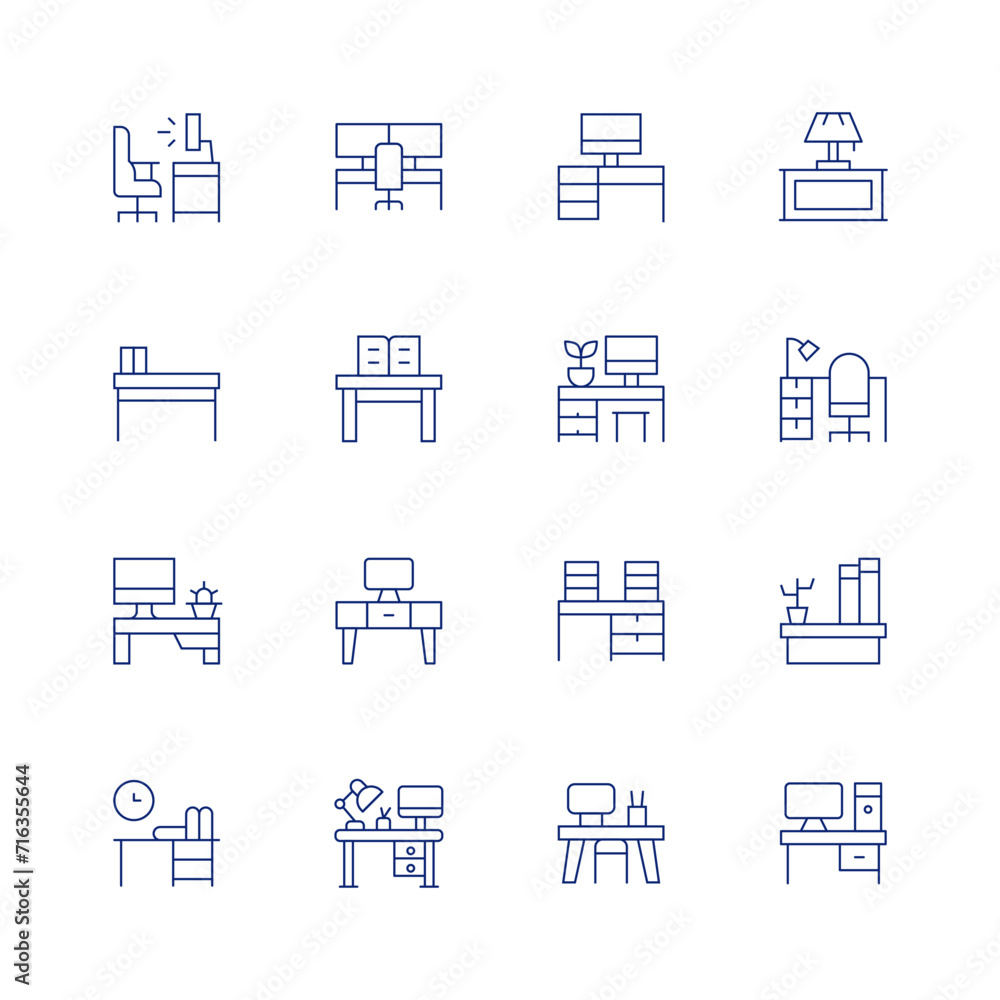 Desk line icon set on transparent background with editable stroke ...