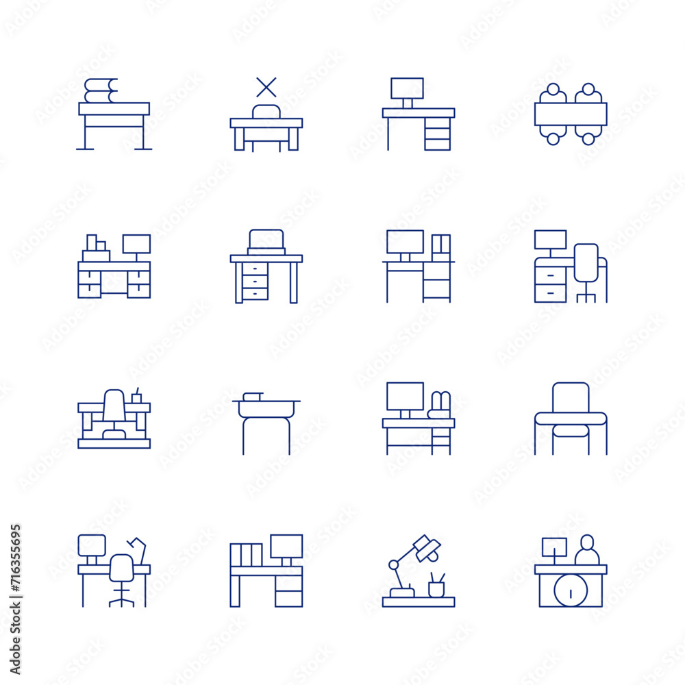 Desk line icon set on transparent background with editable stroke ...