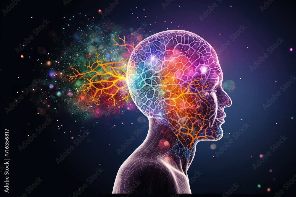 3D brain in space illustration, cognitive science, educational ...