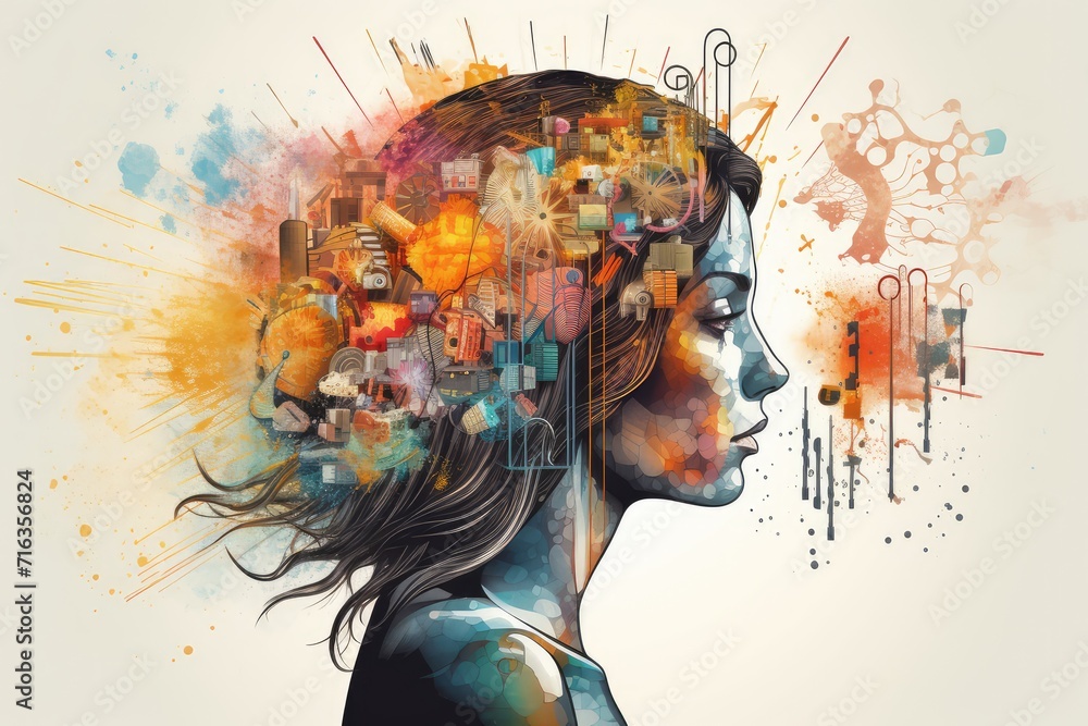 3D brain in space illustration, cognitive science, educational ...