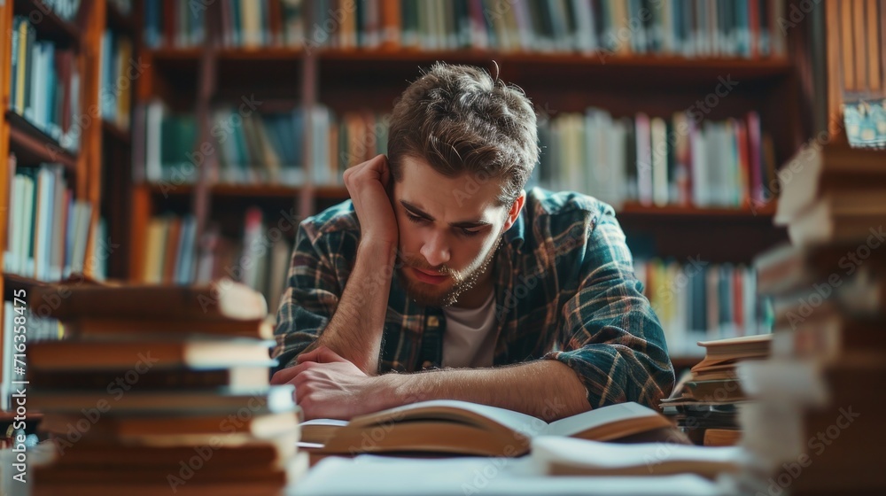 student man research sample exam by tablet, male prepare for test and ...