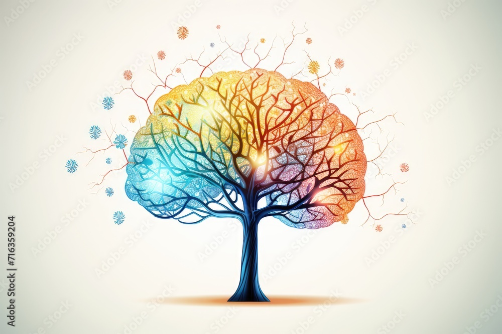 Vivid neuronal brain dots, connecting through synapses. Self awareness ...
