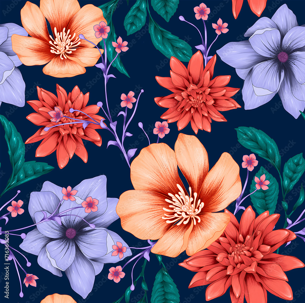 Pakistani Digital HD All_Over Flower Pattern Design for Digital Kurtis ...