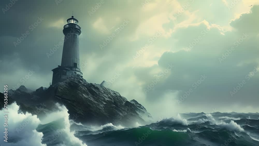 Vidéo Stock In the midst of the raging coastal storm, the lighthouse ...