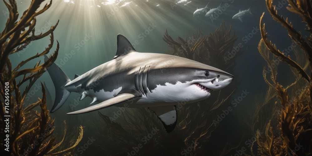 majestic great white shark glided through the kelp forest, its presence ...