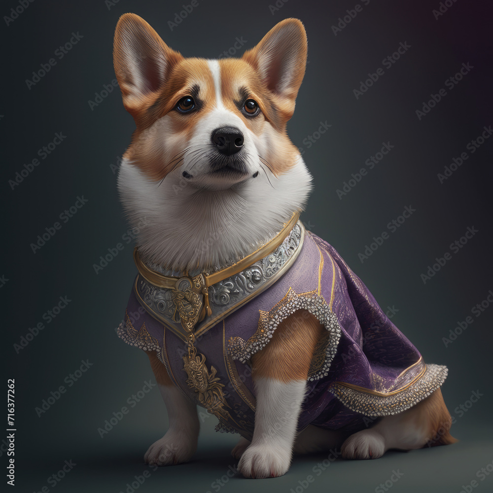 Dog corgi pembroke portrait. Corgi pembroke rich puppy breed wearing ...