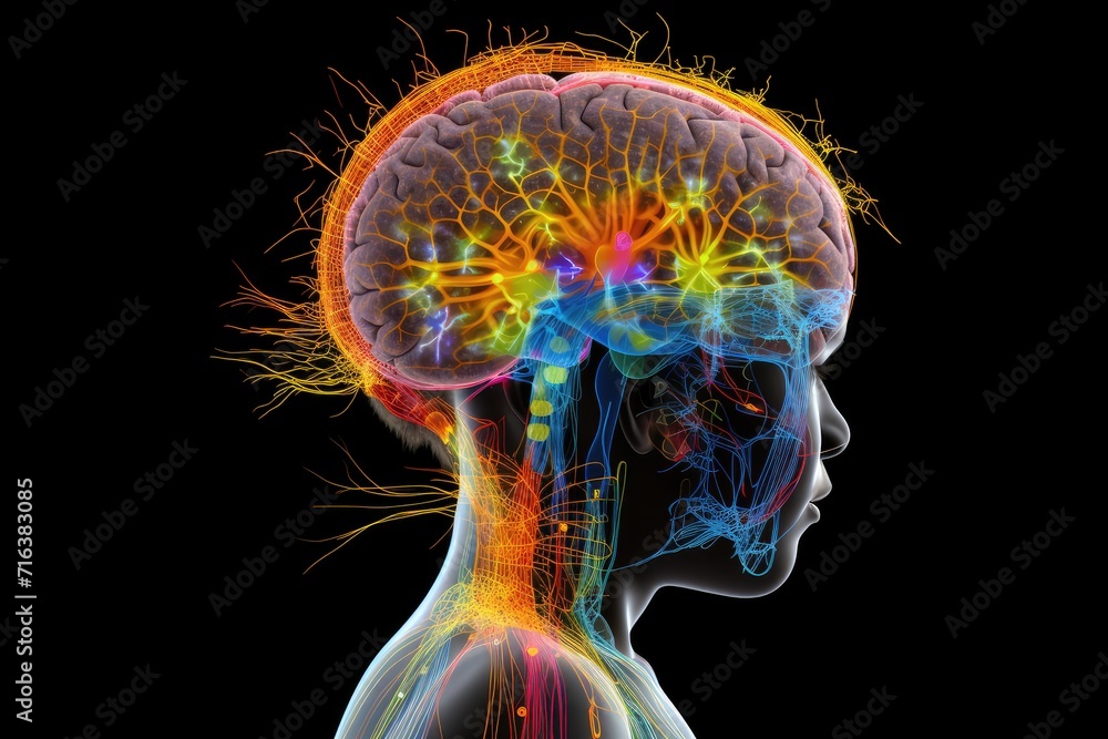 Baby, child head scan colorful little brain. Neurological notions ...