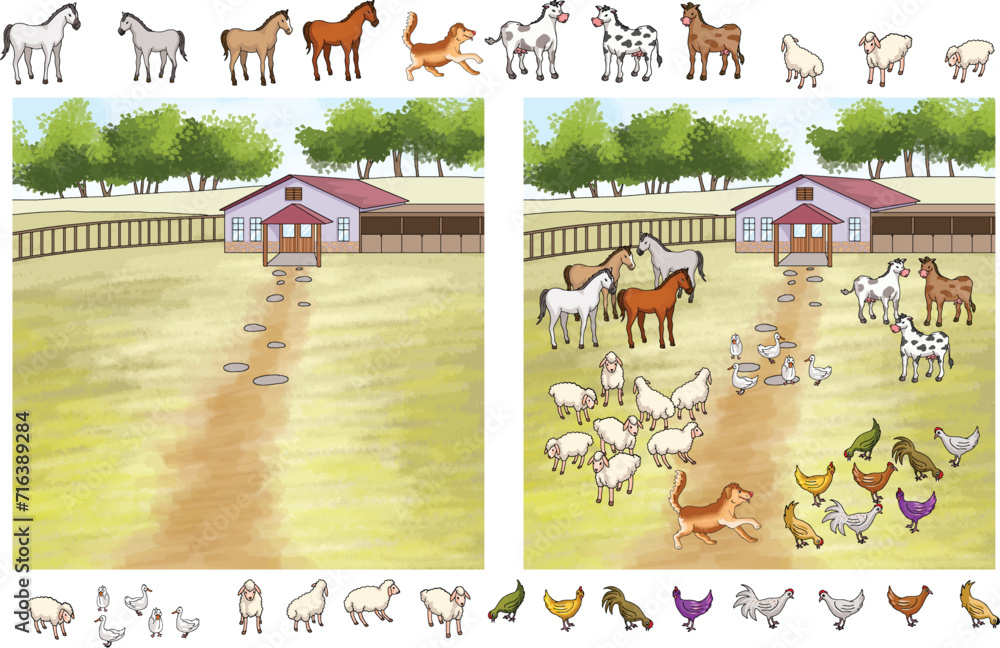 Collection of animals on the farm. Mathematics counting activity. Stock ...