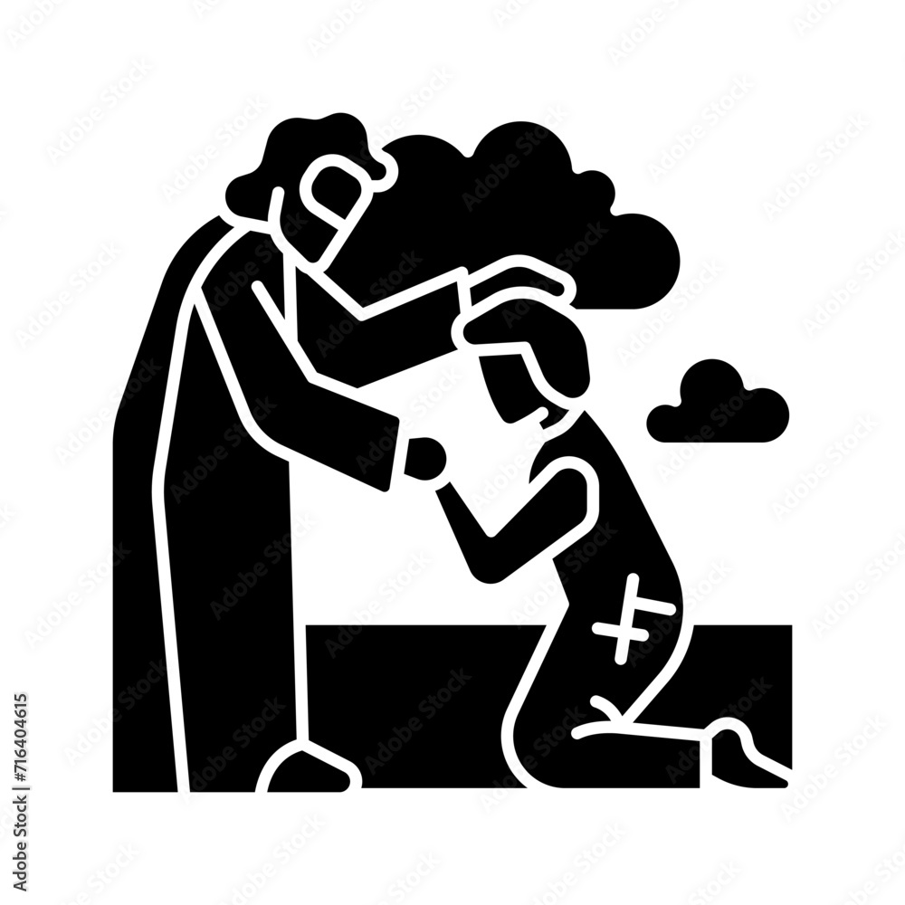 Prodigal son black glyph icon. Parable of Jesus Christ. Father forgives ...