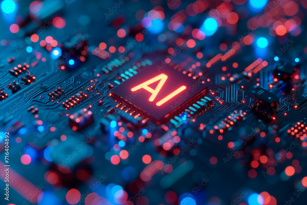 AI chip on a printed circuit board. Micro chip with AI text. Artificial ...