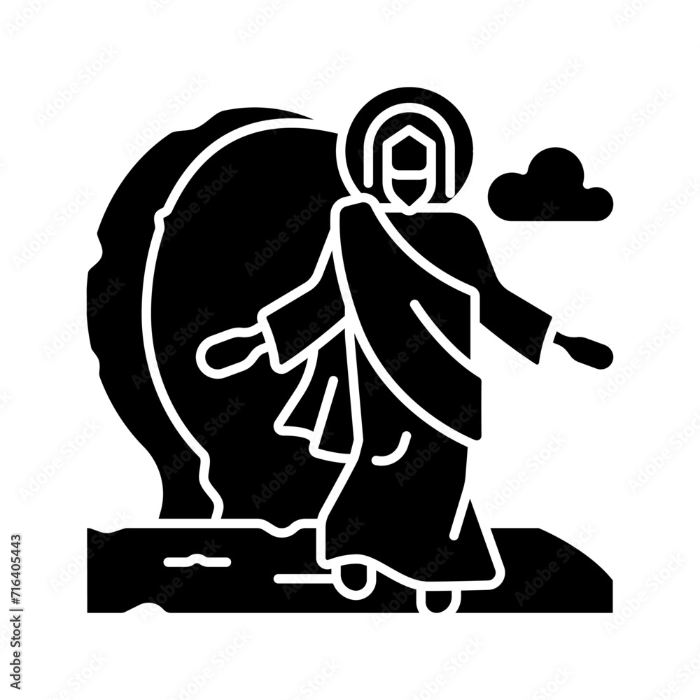 Resurrection of Jesus black glyph icon. God raised Christ from dead ...