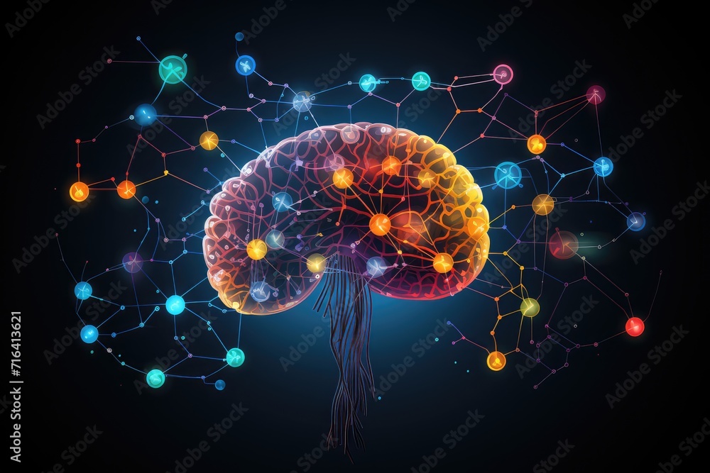 Colored Motley Brain Axon Mind tracing dance of EEG patterns, synaptic ...