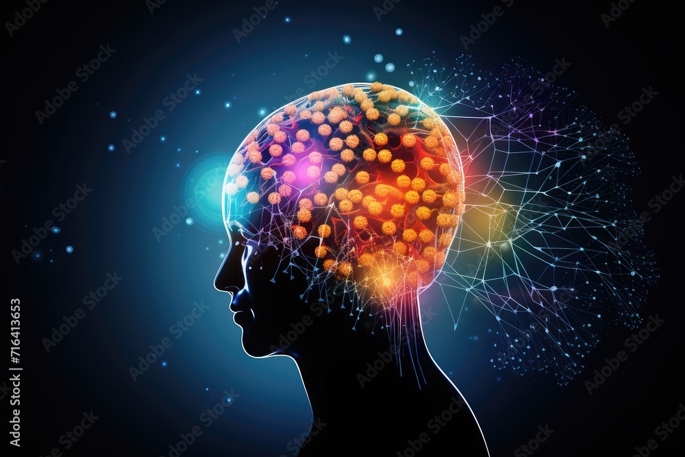 Colored Motley Brain Axon Mind tracing dance of EEG patterns, synaptic ...