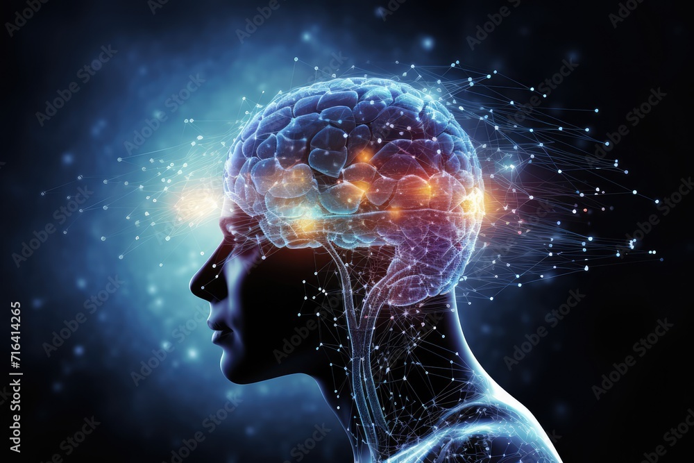 Colored Motley Brain Axon Mind tracing dance of EEG patterns, synaptic ...