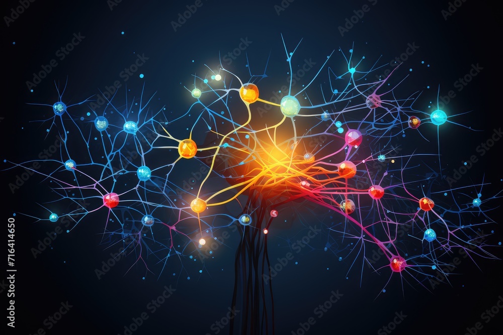 Colored Motley Brain Axon Mind tracing dance of EEG patterns, synaptic ...