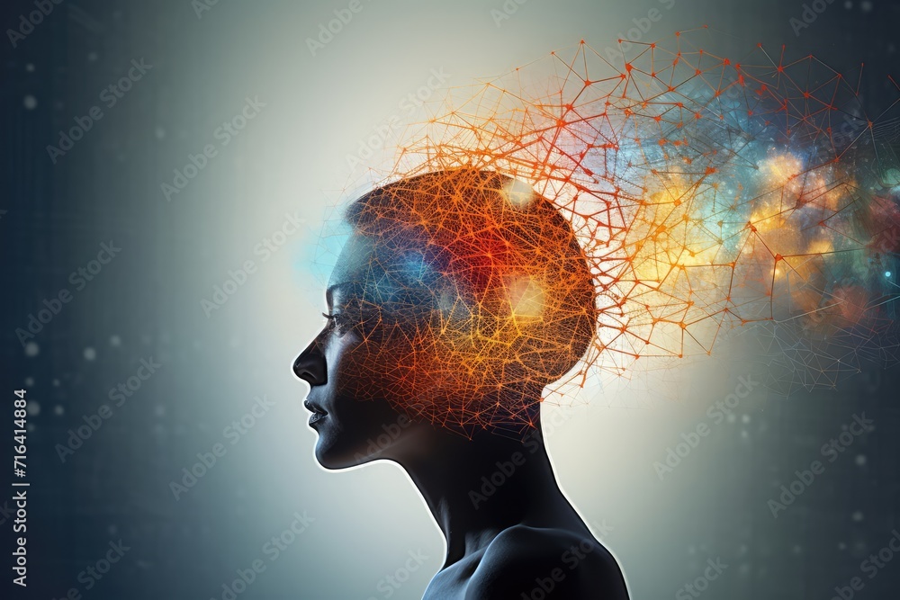 Colored Motley Brain Axon Mind tracing dance of EEG patterns, synaptic ...