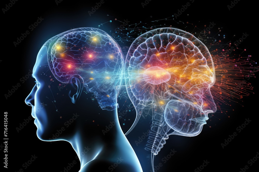 Colored Motley Brain Axon Mind tracing dance of EEG patterns, synaptic ...