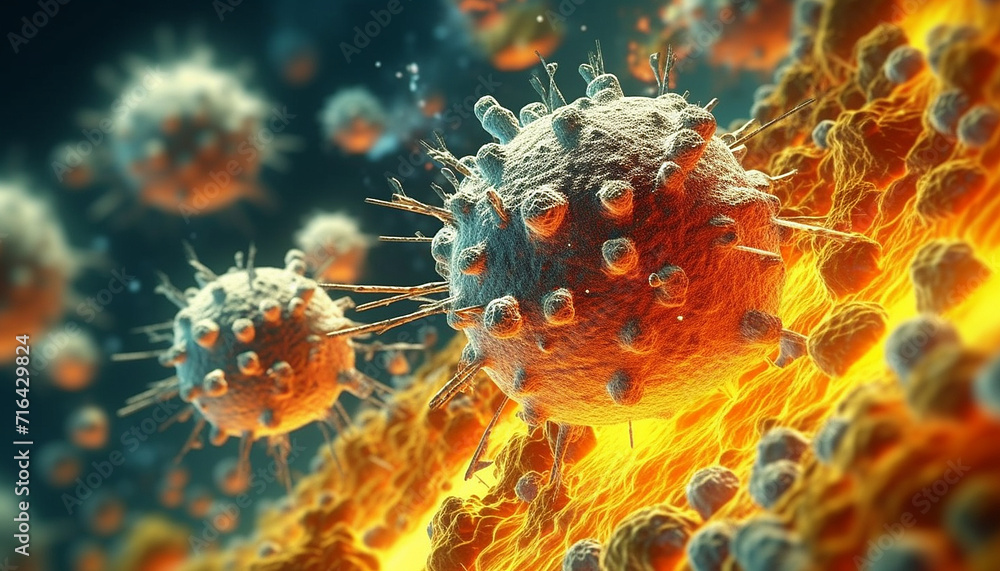 Human Immune Cells Cancer Cells On Scientific Background Nanotechnology Bacteria And Virus
