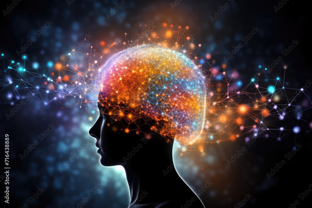 Brain dots pattern, mesmerizing display of neural particles. Electrical ...