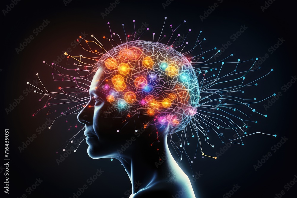 Brain dots pattern, mesmerizing display of neural particles. Electrical ...