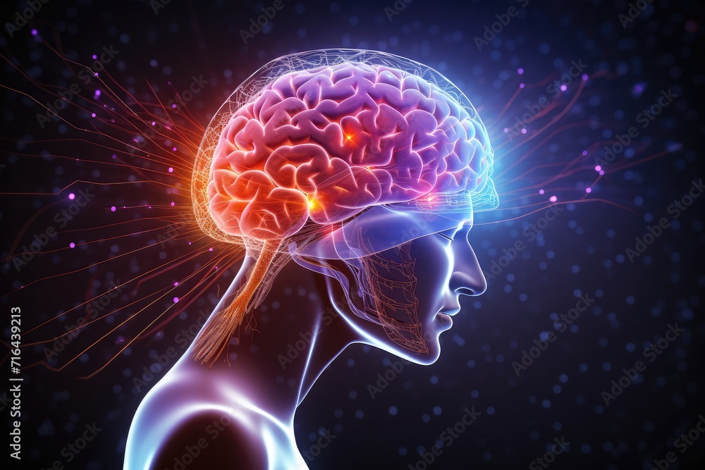 Brain dots pattern, mesmerizing display of neural particles. Electrical ...