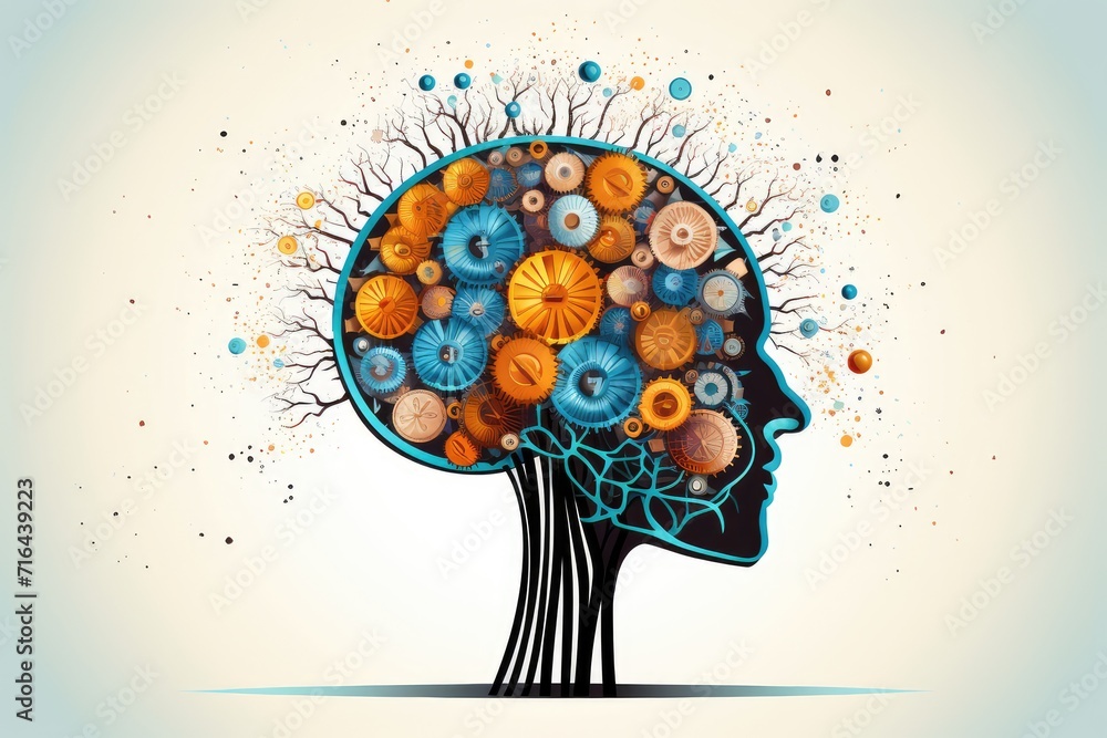 Brain dots pattern, mesmerizing display of neural particles. Electrical ...