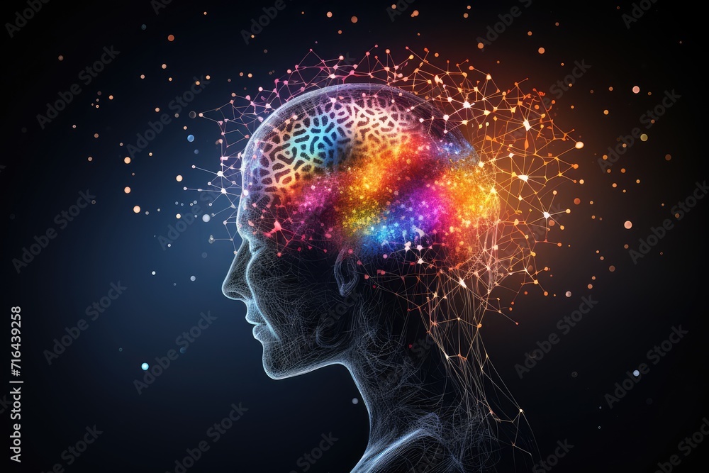 Brain dots pattern, mesmerizing display of neural particles. Electrical ...