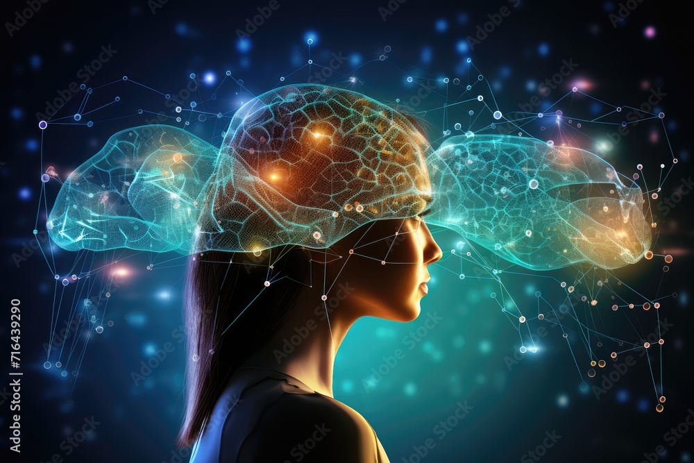 Brain dots pattern, mesmerizing display of neural particles. Electrical ...