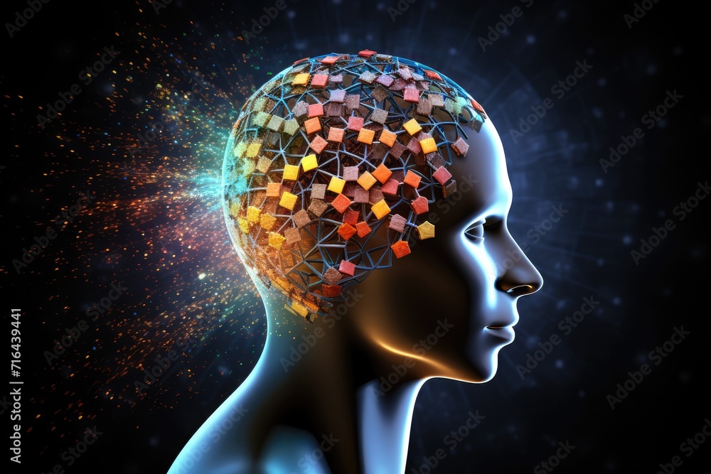 Brain dots pattern, mesmerizing display of neural particles. Electrical ...