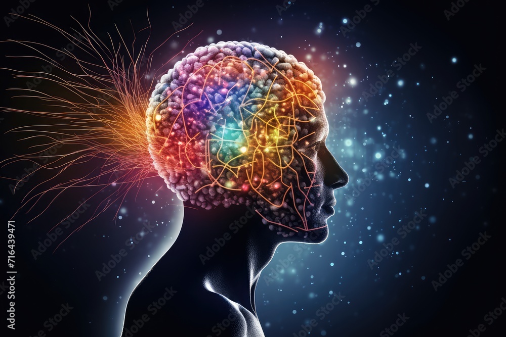 Brain dots pattern, mesmerizing display of neural particles. Electrical ...