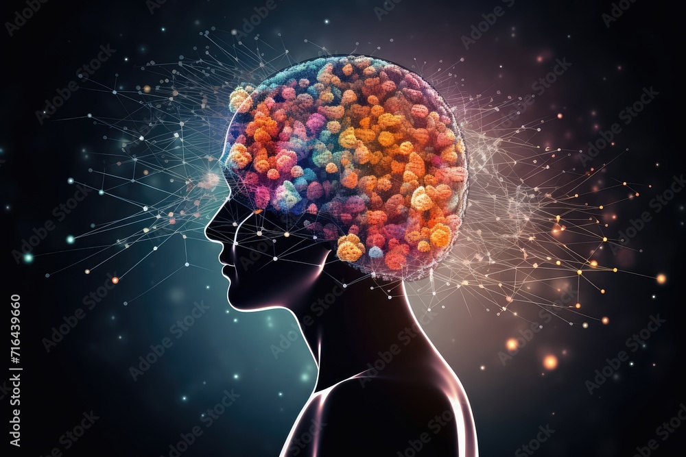 Brain dots pattern, mesmerizing display of neural particles. Electrical ...