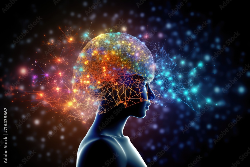 Brain dots pattern, mesmerizing display of neural particles. Electrical ...