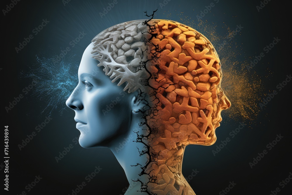 Brain dots pattern, mesmerizing display of neural particles. Electrical ...