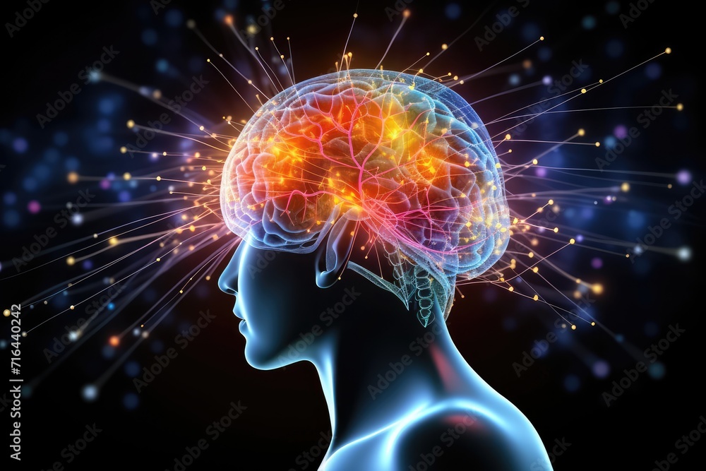 Brain dots pattern, mesmerizing display of neural particles. Electrical ...