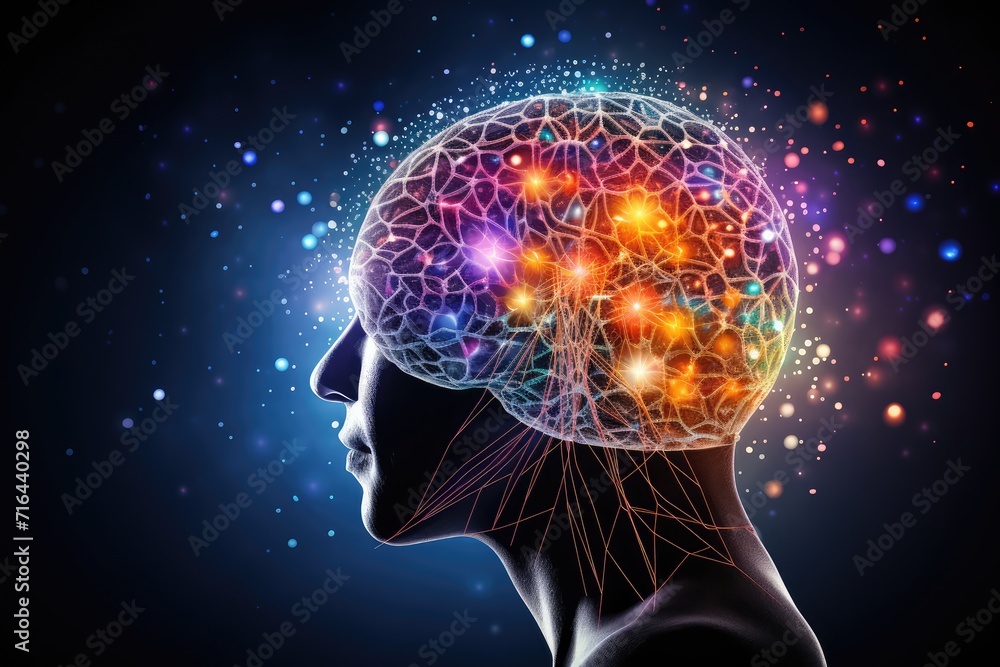 Brain dots pattern, mesmerizing display of neural particles. Electrical ...