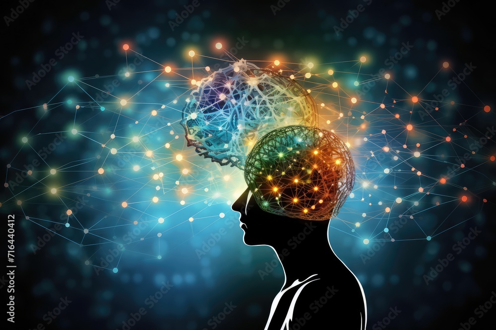 Brain dots pattern, mesmerizing display of neural particles. Electrical ...