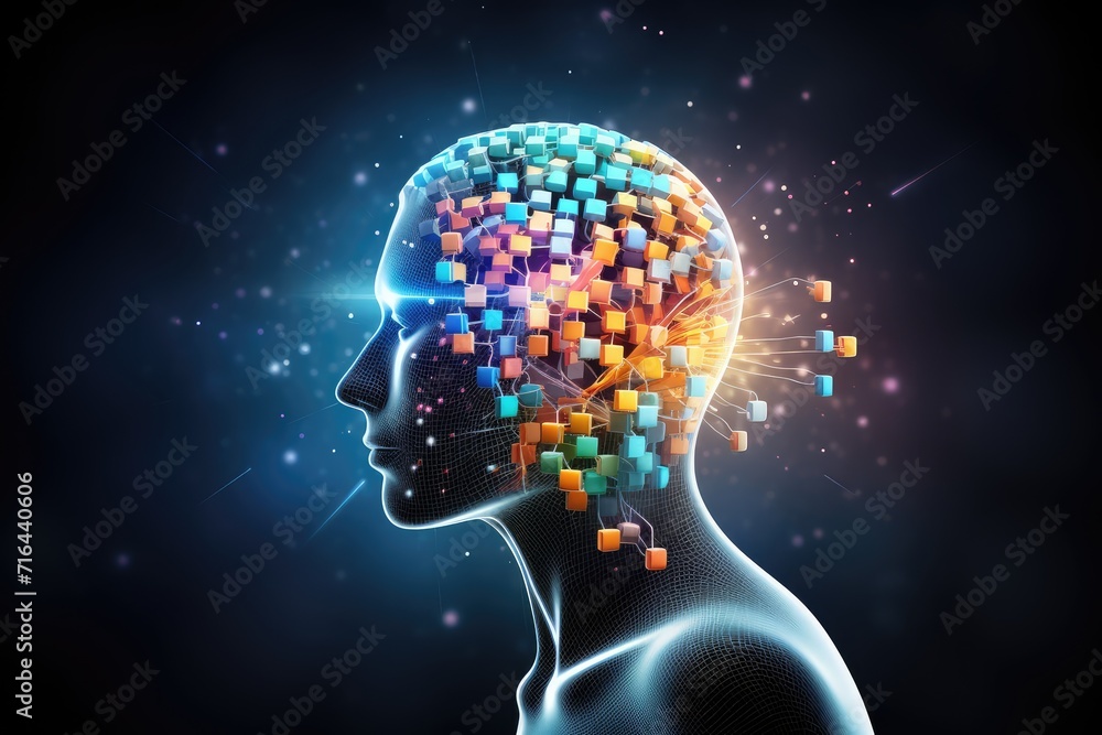 Brain dots pattern, mesmerizing display of neural particles. Electrical ...