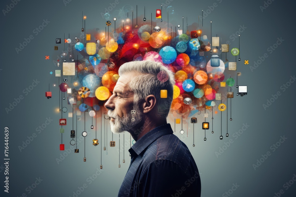 Brain dots pattern, mesmerizing display of neural particles. Electrical ...