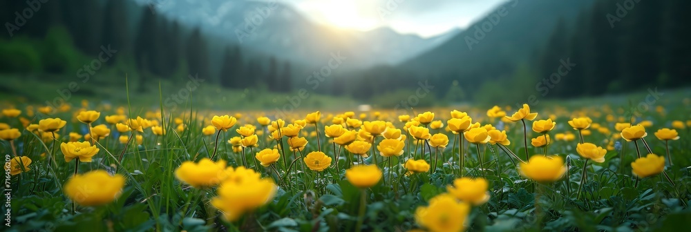 Yellow Vintage Flowers On Field, Banner Image For Website, Background ...