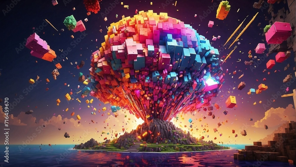 Exploding Minecraft colorful cubes paint and splashes. Minecraft ...