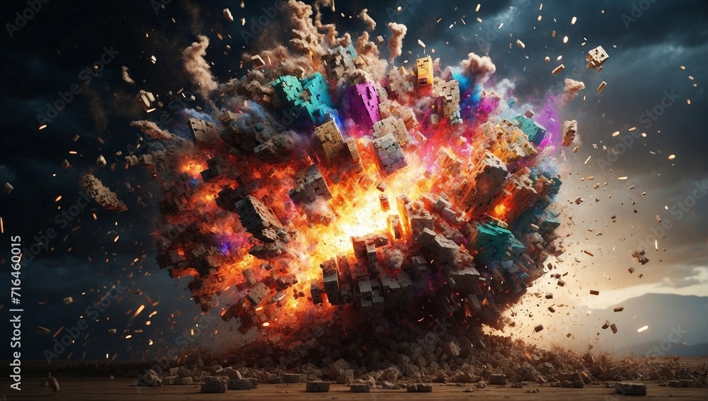 Exploding Minecraft colorful cubes paint and splashes. Minecraft ...